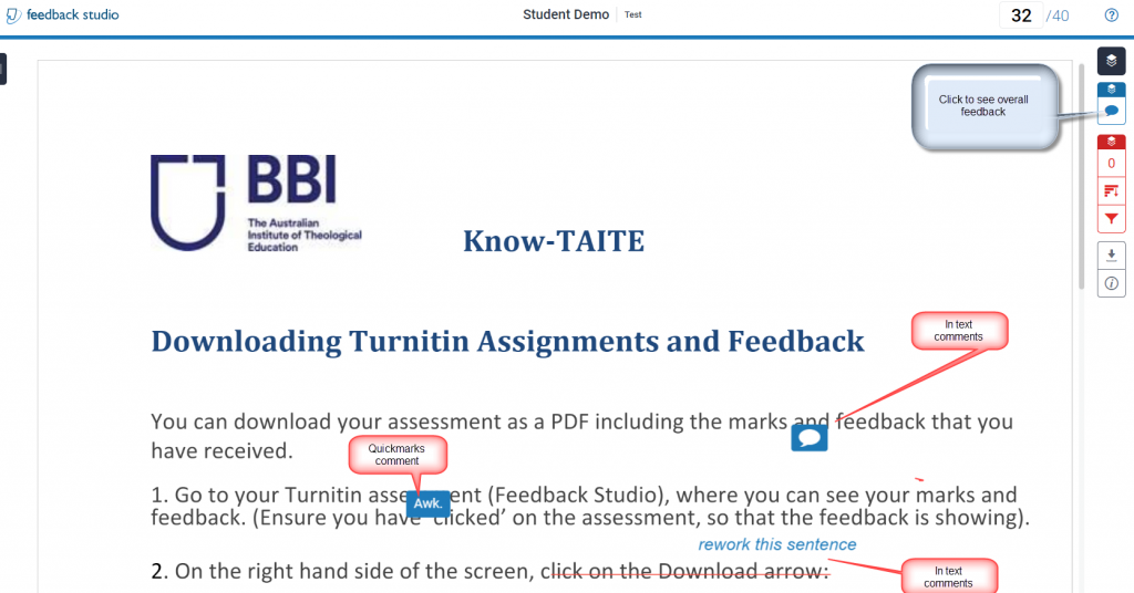 Viewing Grades and Feedback for a Turnitin Assignment – BBI